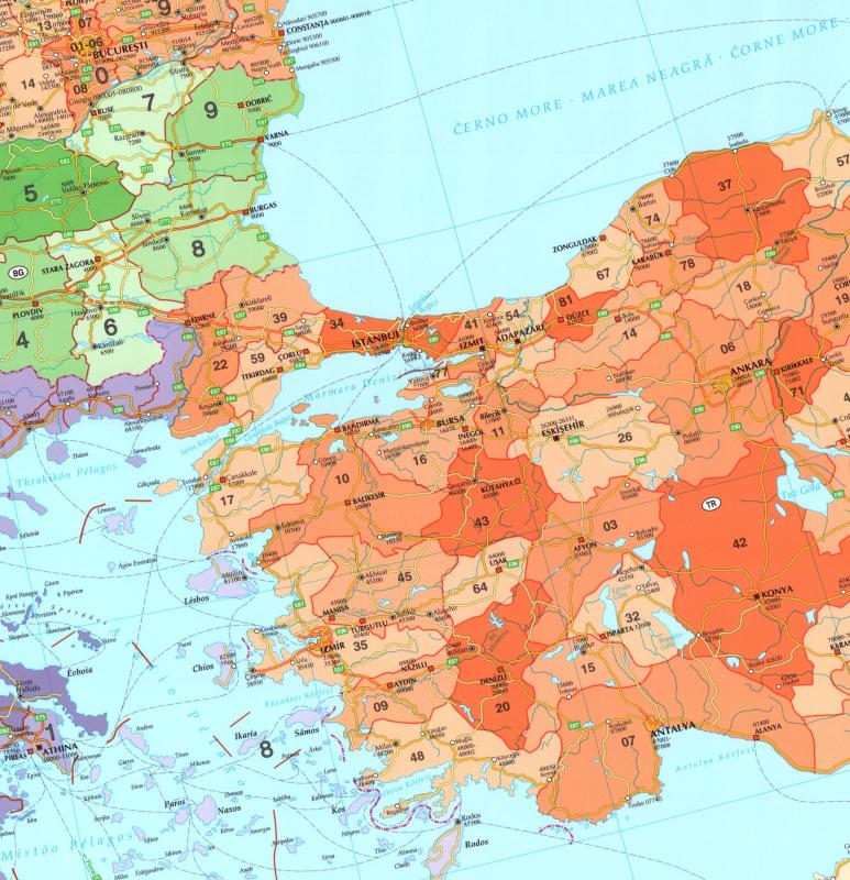 Maps - Wall maps - Europa.Turkey Postleitzahlen