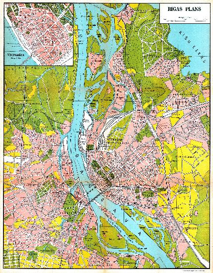 Antique - Antique: city plans (Riga) - Rīgas plāns 1930 (colour reprint)