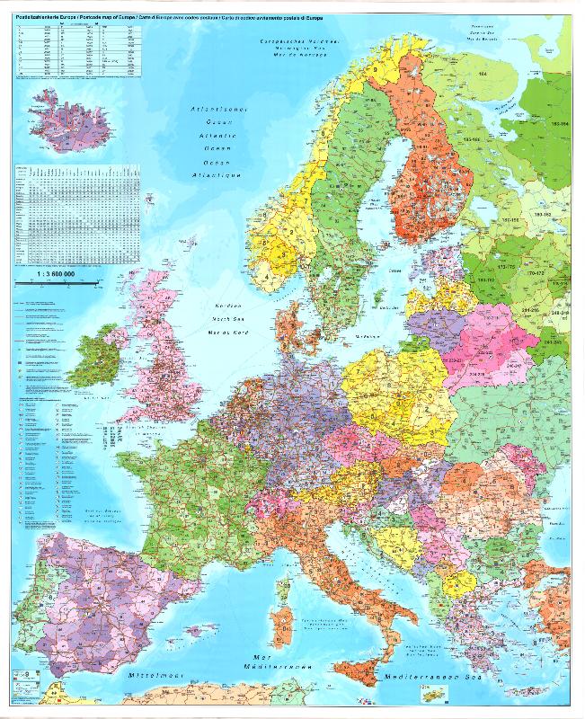 Maps - Wall maps - Europa Postleitzahlen